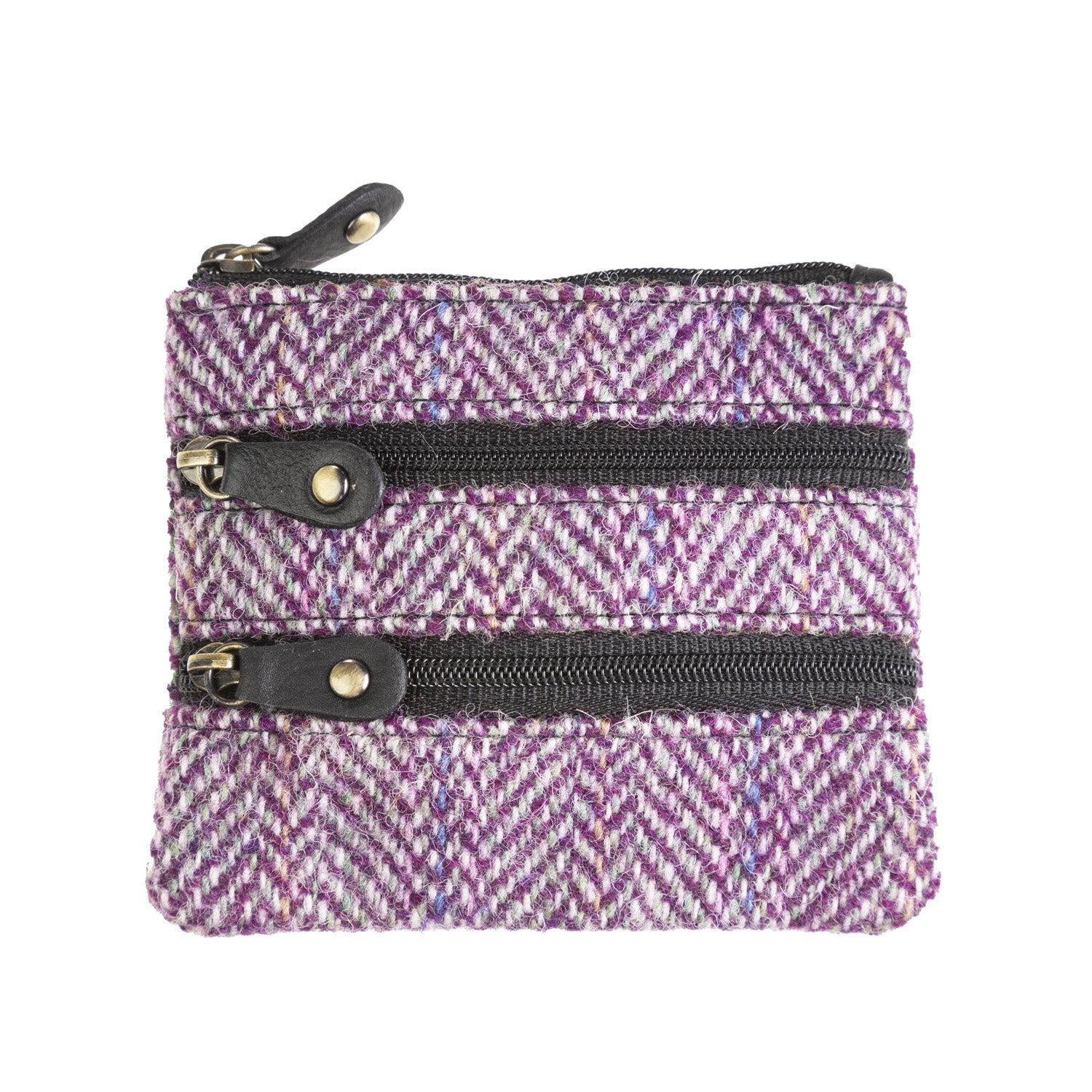 Harris Tweed Leather Coin Purse Plum Herringbone / Black – Dunedin Cashmere