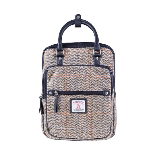 Harris Tweed Leather Large Backpack Tan & Brown Herringbone / Black ...