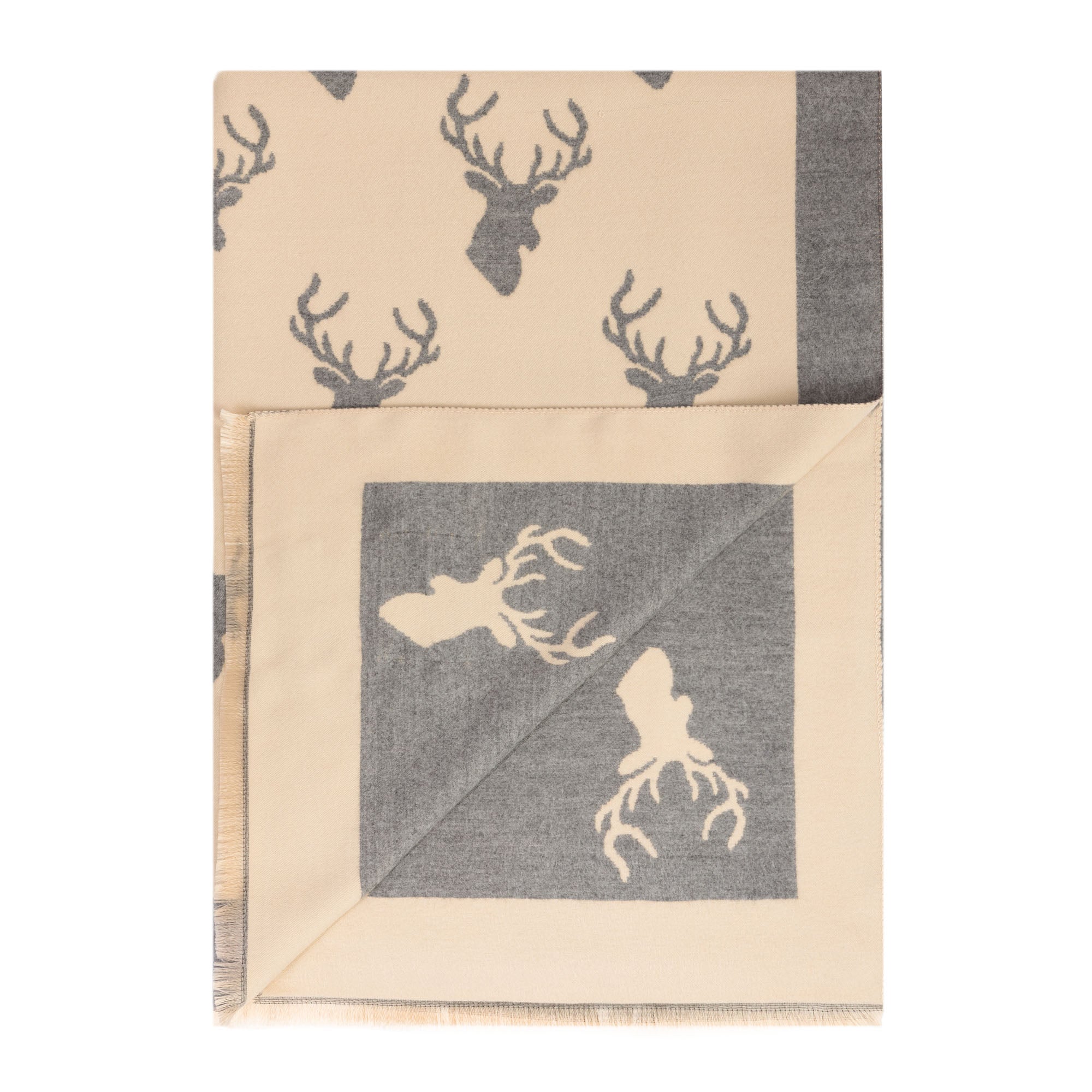 New Stag Super Soft Stole Cream/Light Grey – Dunedin Cashmere
