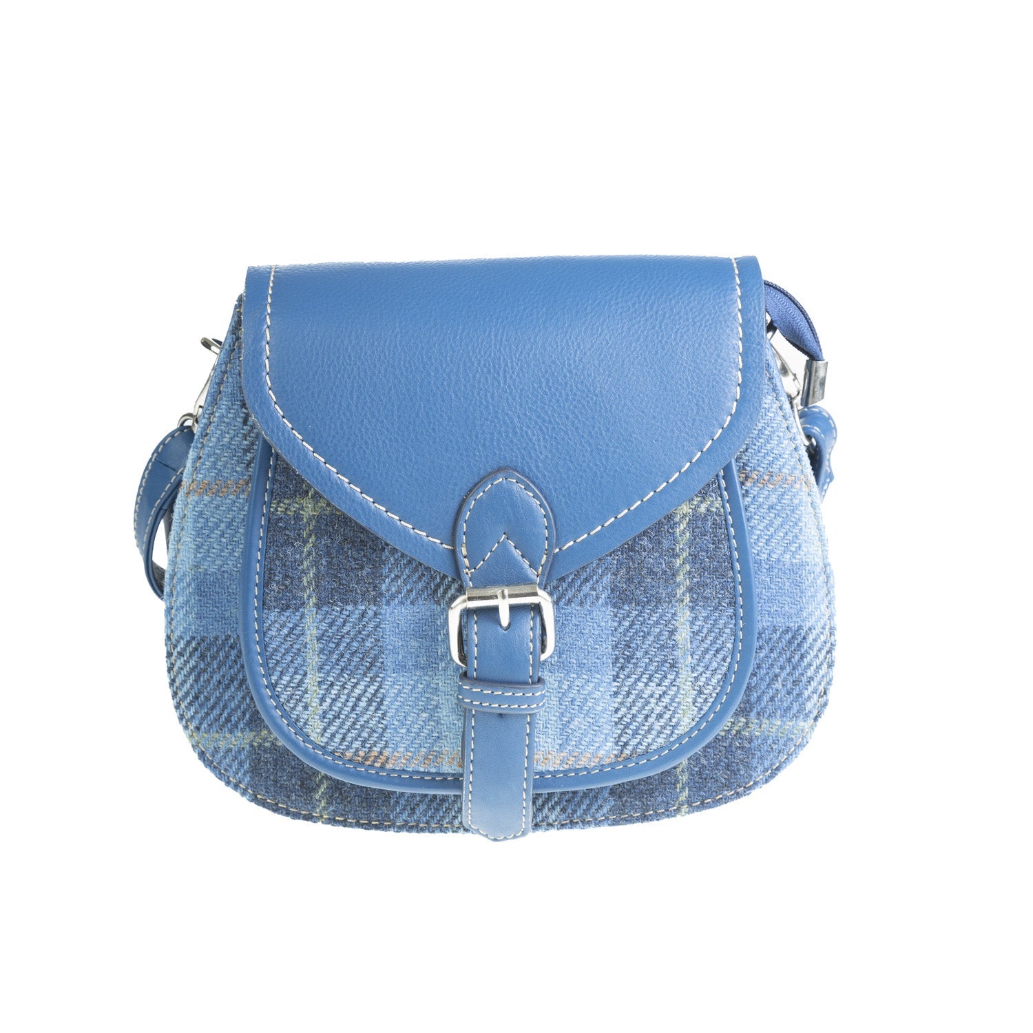 Ladies Ht Leather Shoulder Bag Blue Check / Blue | Dunedin Cashmere